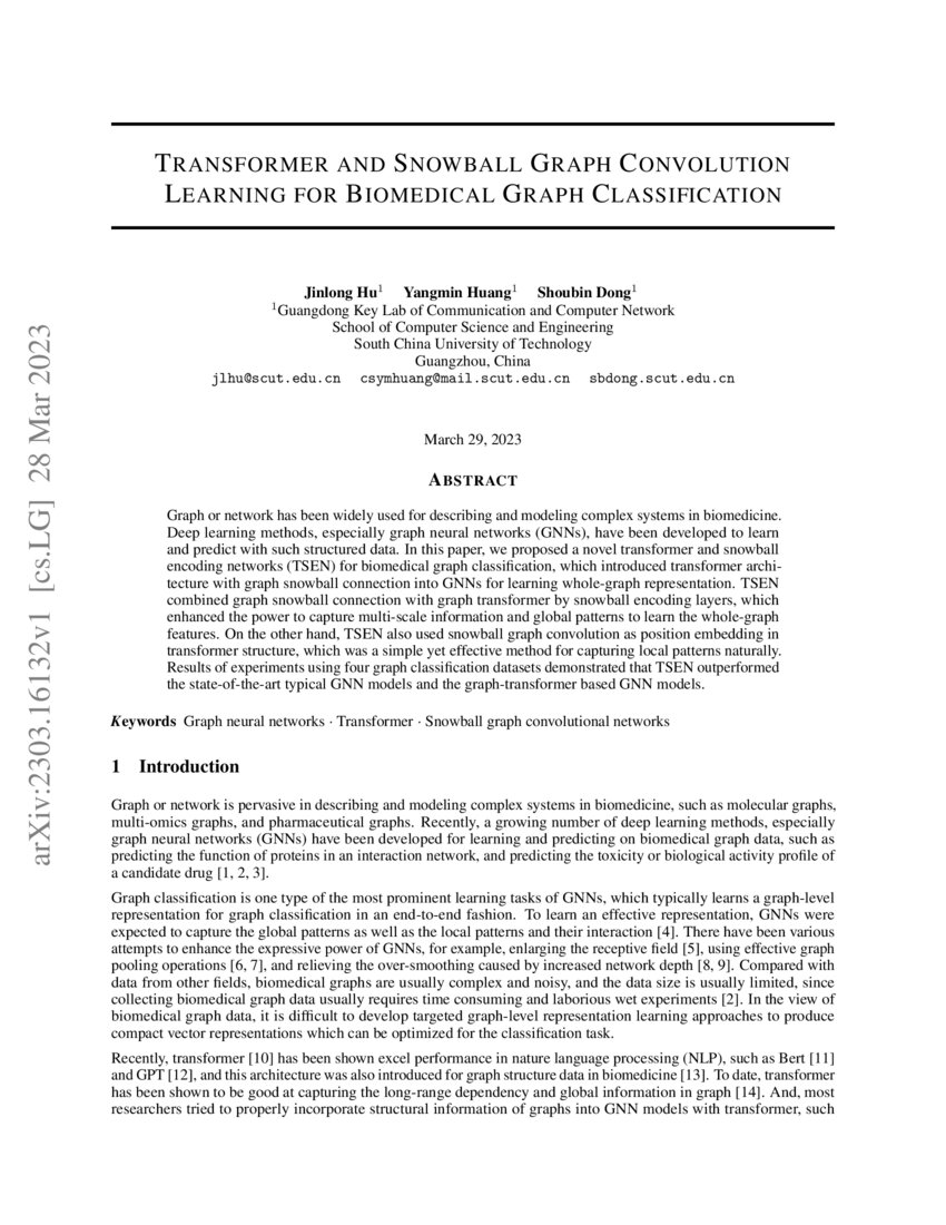 Transformer And Snowball Graph Convolution Learning For Biomedical Graph Classification Deepai