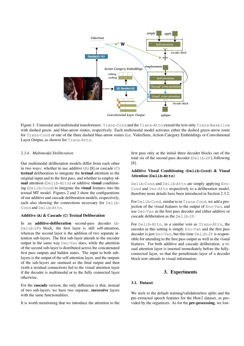 Transformer Based Cascaded Multimodal Speech Translation Deepai