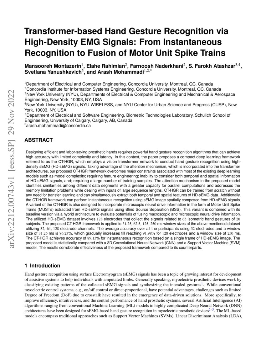 Transformer-based Hand Gesture Recognition via High-Density EMG Signals ... Transformer-based Hand Gesture Recognition via High-Density EMG Signals ...
