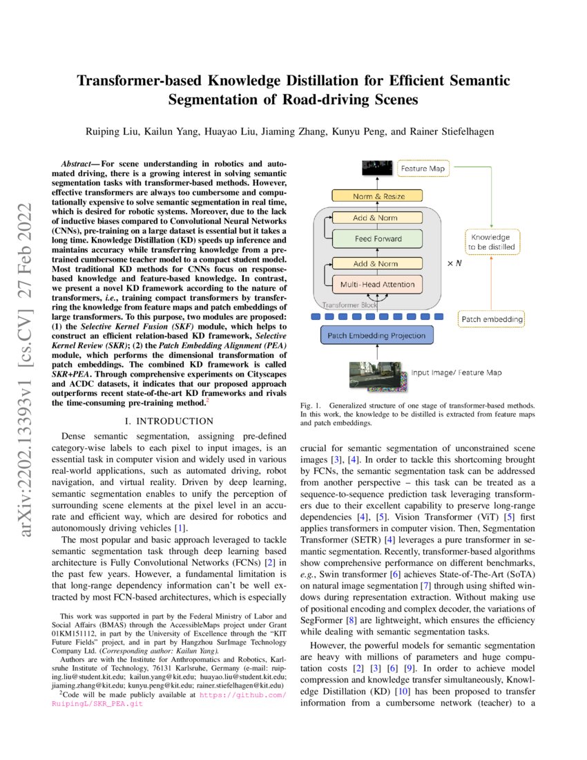 Transformer Based Knowledge Distillation For Efficient Semantic Segmentation Of Road Driving