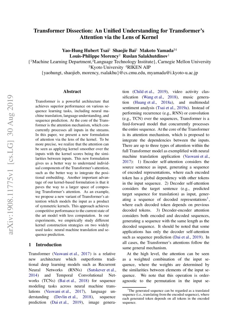 Transformer Dissection: An Unified Understanding for Transformer's Attention via the Lens of ...