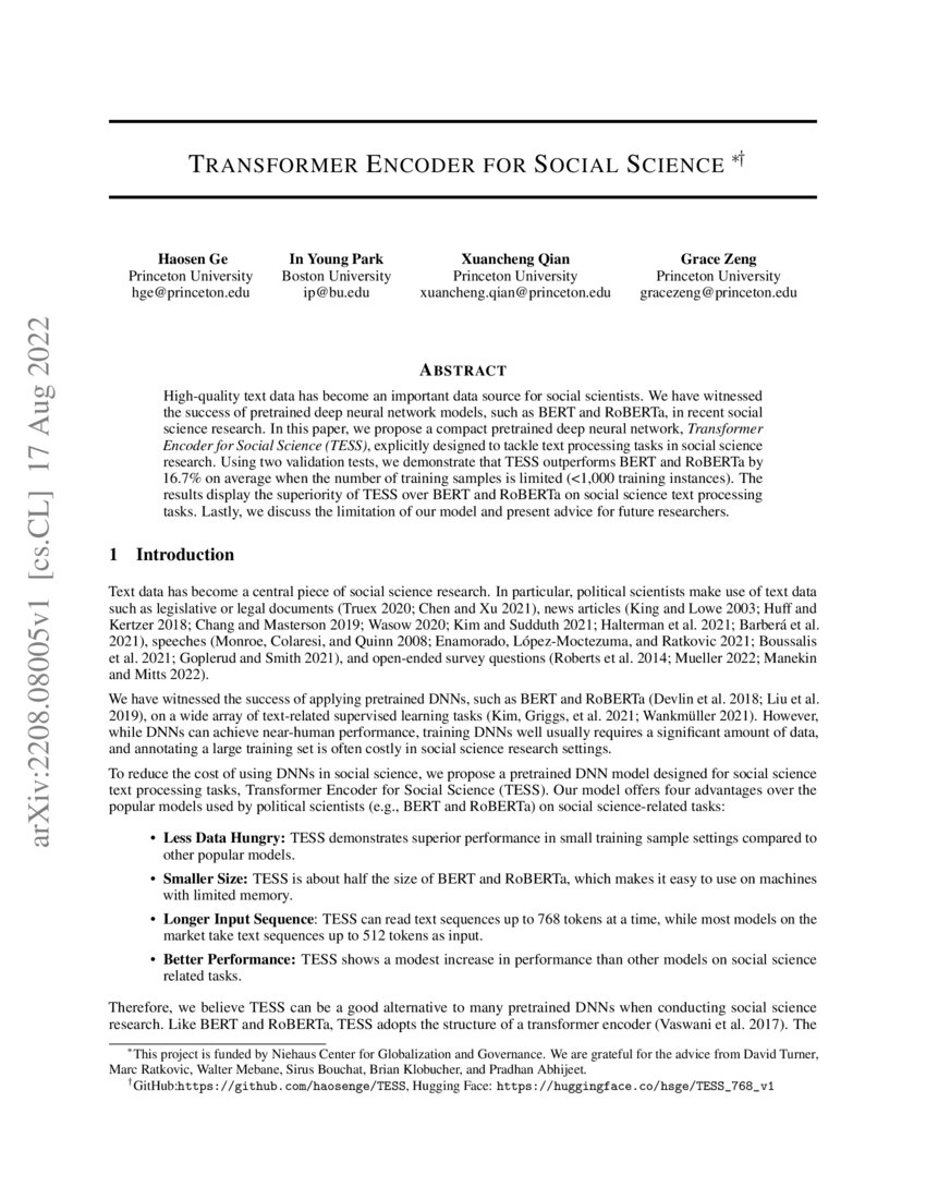 Transformer Encoder for Social Science | DeepAI