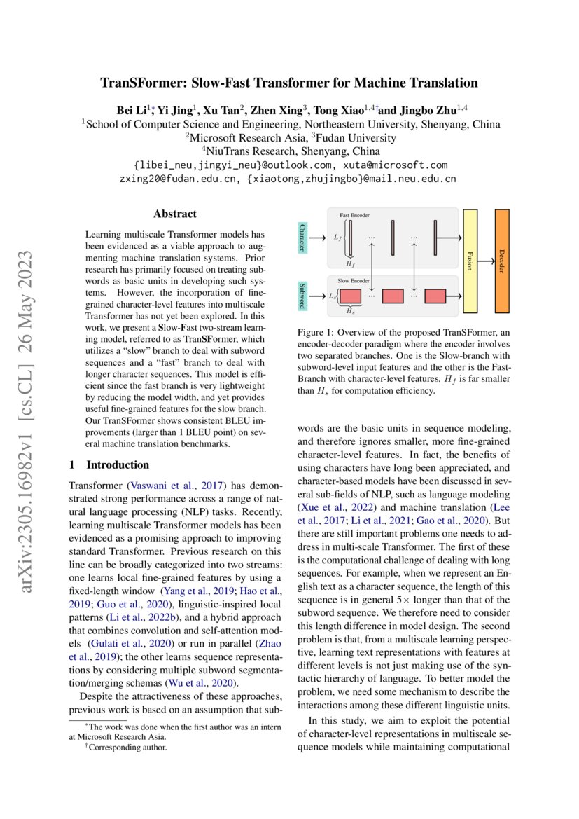 TranSFormer: Slow-Fast Transformer for Machine Translation | DeepAI