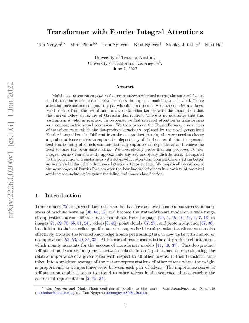 Transformer with Fourier Integral Attentions | DeepAI