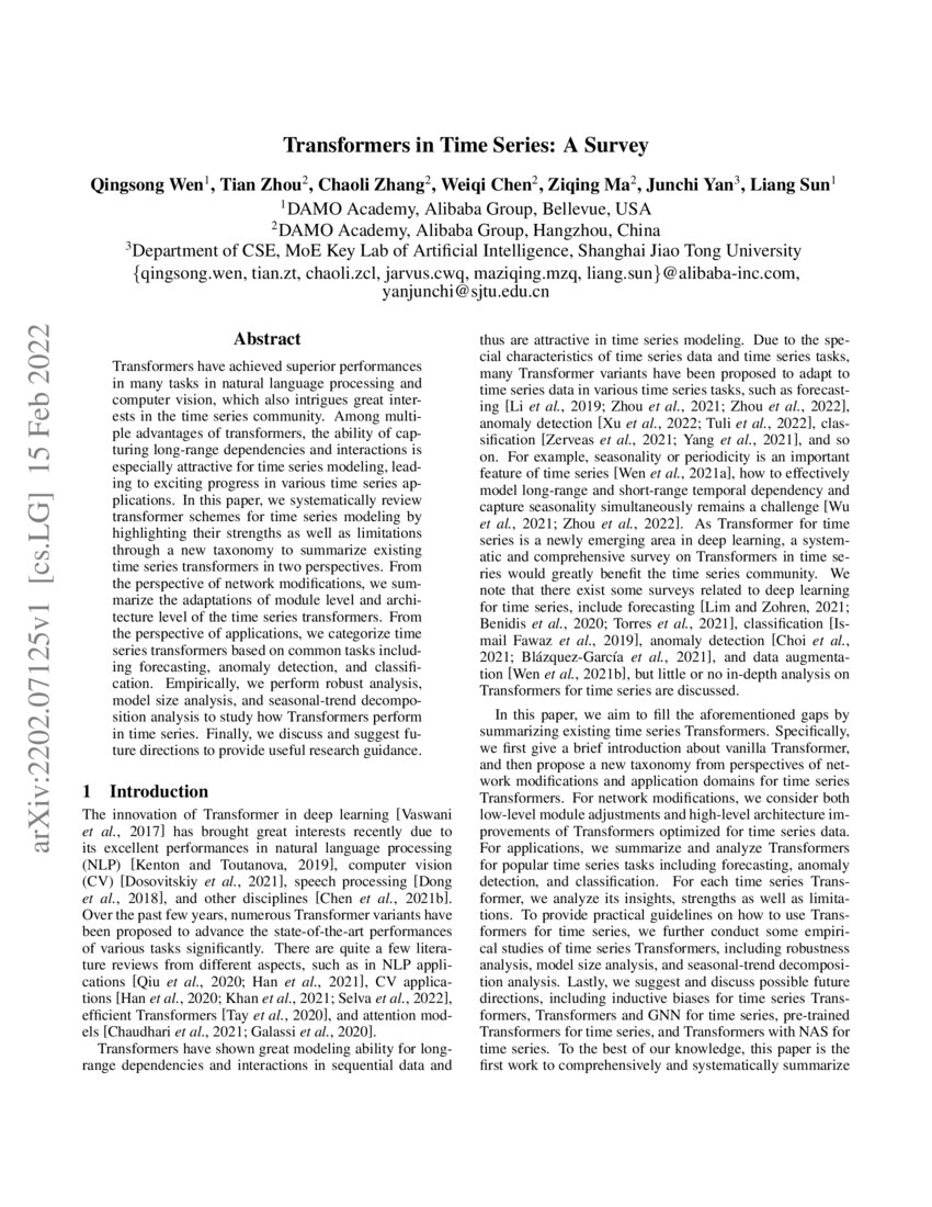 Transformers In Time Series A Survey Deepai