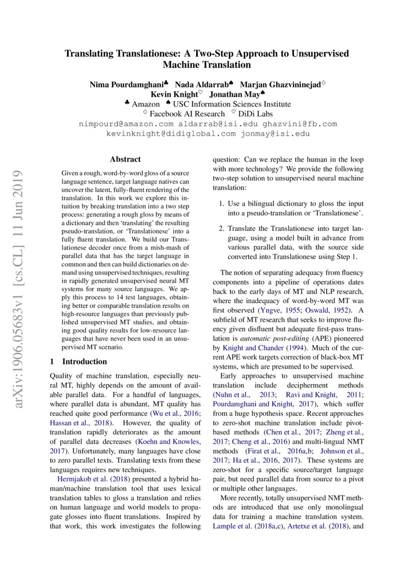 Translating Translationese: A Two-Step Approach to Unsupervised Machine ...