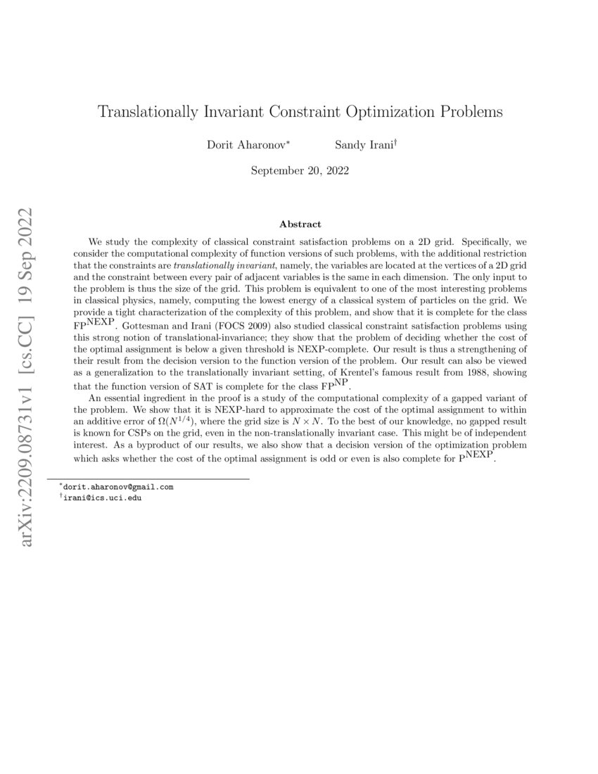 Translationally Invariant Constraint Optimization Problems Deepai