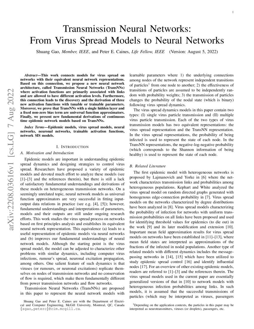 Transmission Neural Networks: From Virus Spread Models to Neural Networks | DeepAI