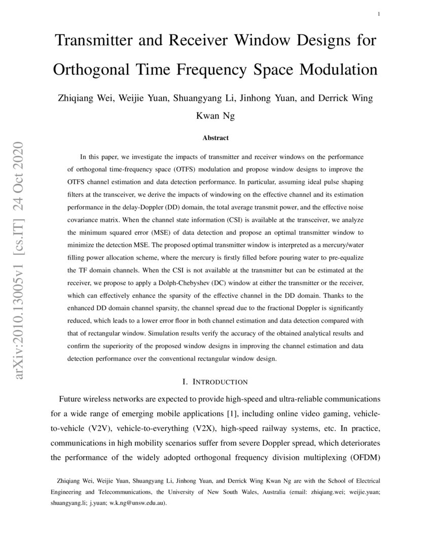 Transmitter And Receiver Window Designs For Orthogonal Time Frequency