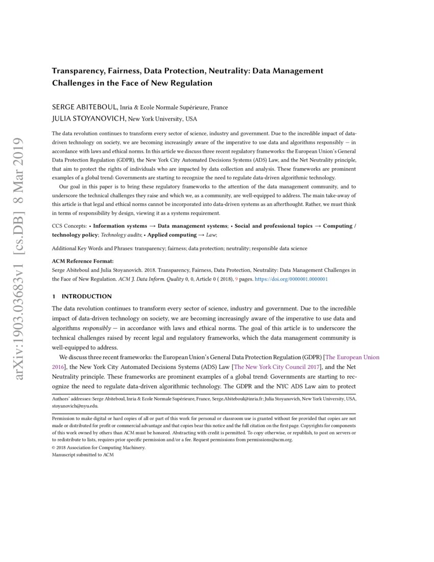 Transparency, Fairness, Data Protection, Neutrality: Data Management ...