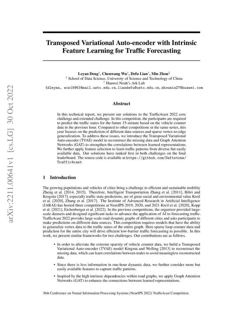Transposed Variational Auto Encoder With Intrinsic Feature Learning For Traffic Forecasting Deepai