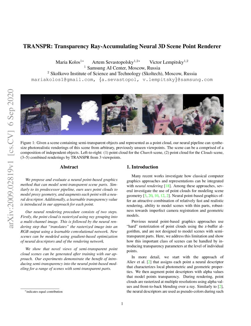 TRANSPR: Transparency Ray-Accumulating Neural 3D Scene Point Renderer ...