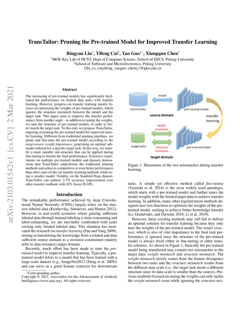 TransTailor: Pruning the Pre-trained Model for Improved Transfer ...