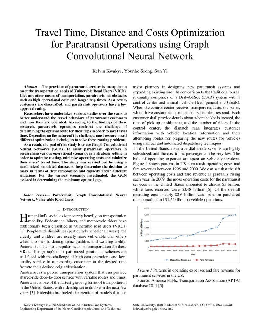 Travel Time Distance And Costs Optimization For Paratransit Operations Using Graph