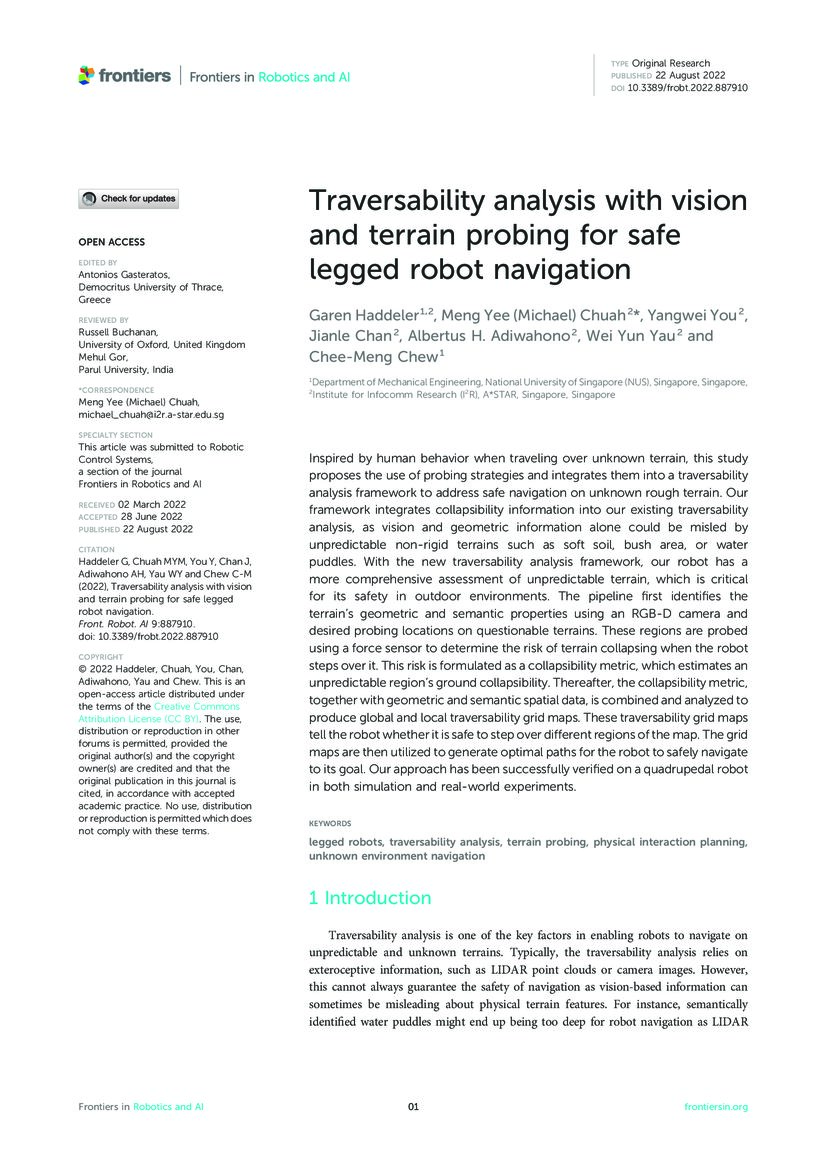 Traversability analysis with vision and terrain probing for safe legged robot navigation | DeepAI