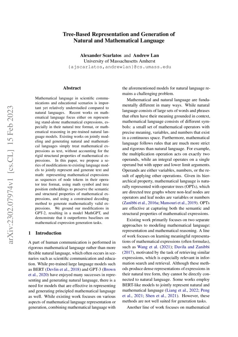 Tree Based Representation And Generation Of Natural And Mathematical