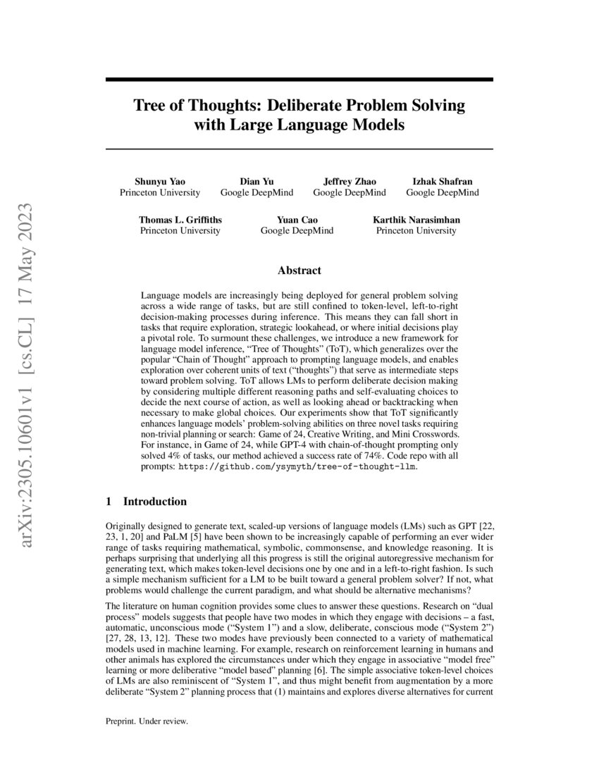 Tree of Thoughts: Deliberate Problem Solving with Large Language Models | DeepAI