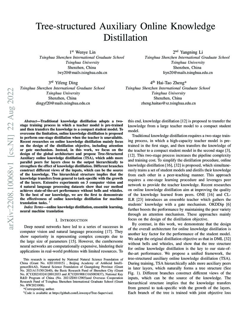 Tree-structured Auxiliary Online Knowledge Distillation | DeepAI