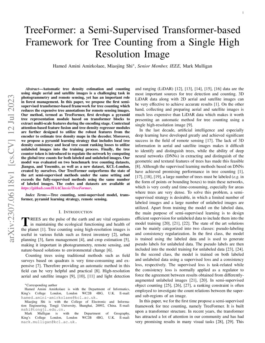 Treeformer A Semi Supervised Transformer Based Framework For Tree