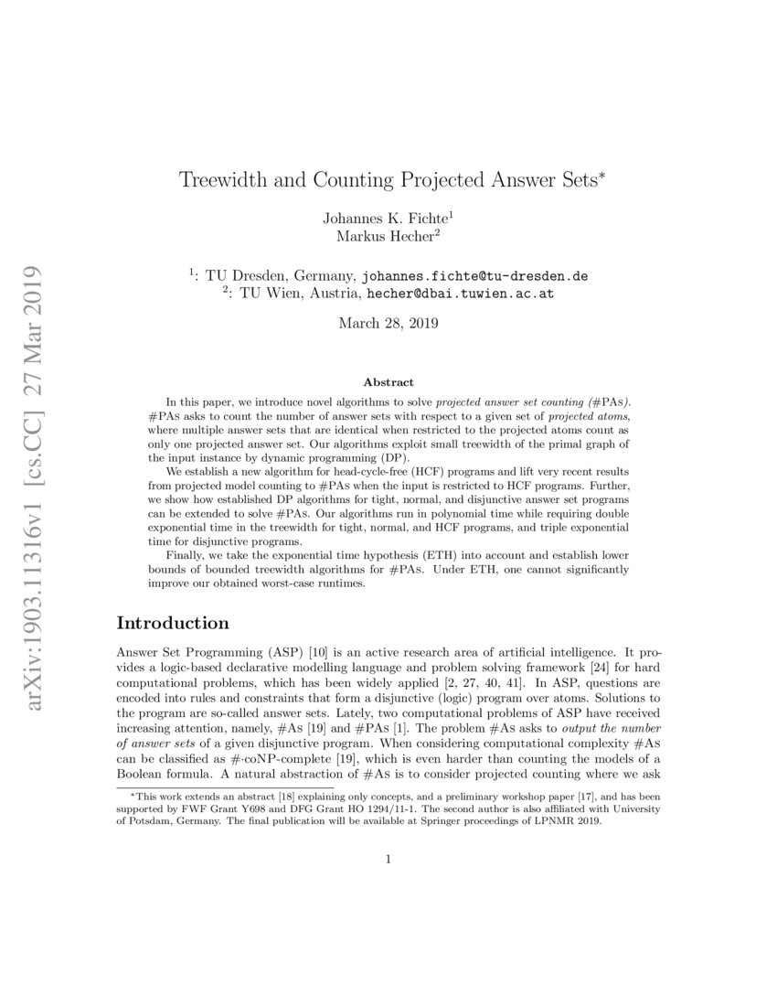 Treewidth and Counting Projected Answer Sets | DeepAI