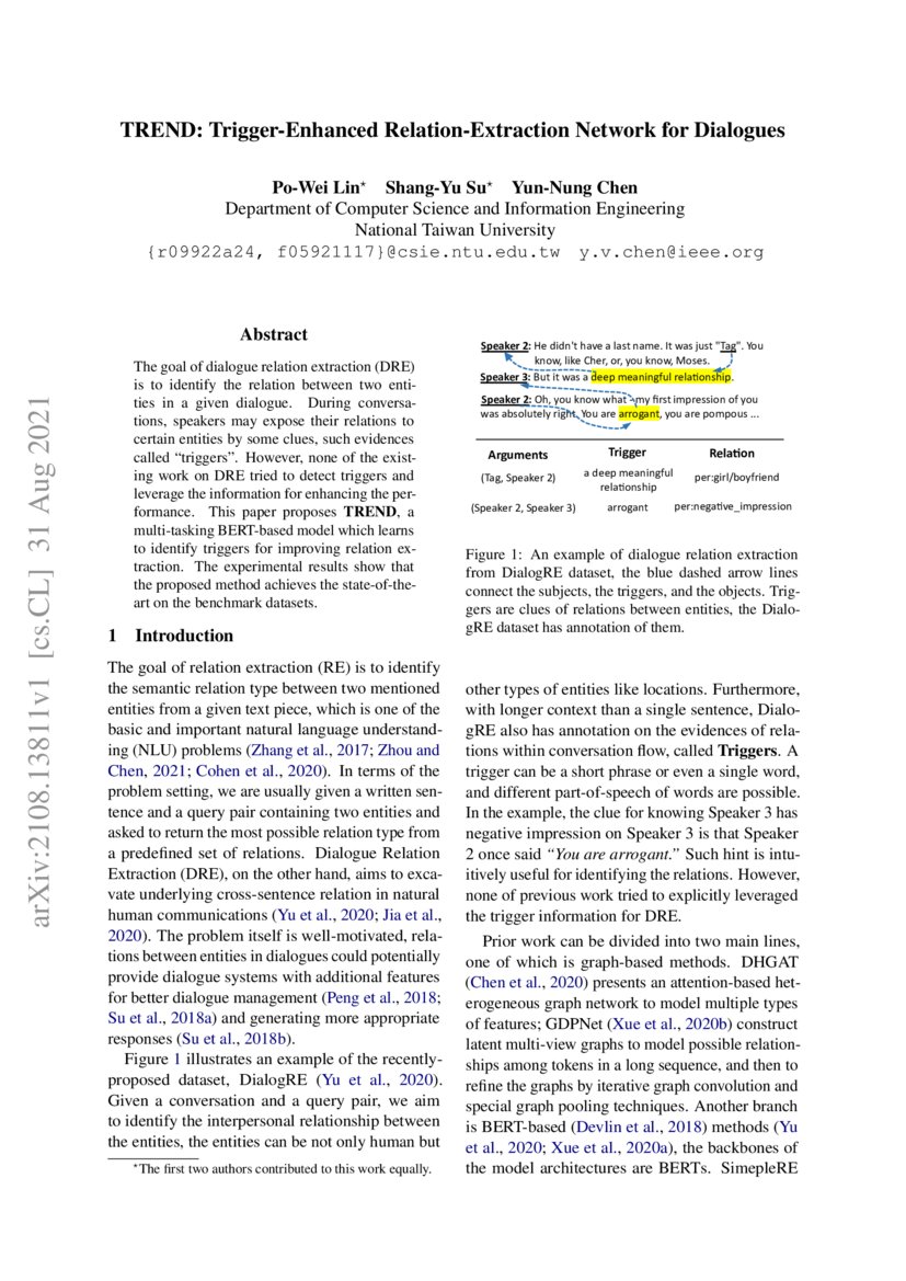 Trend Trigger Enhanced Relation Extraction Network For Dialogues Deepai