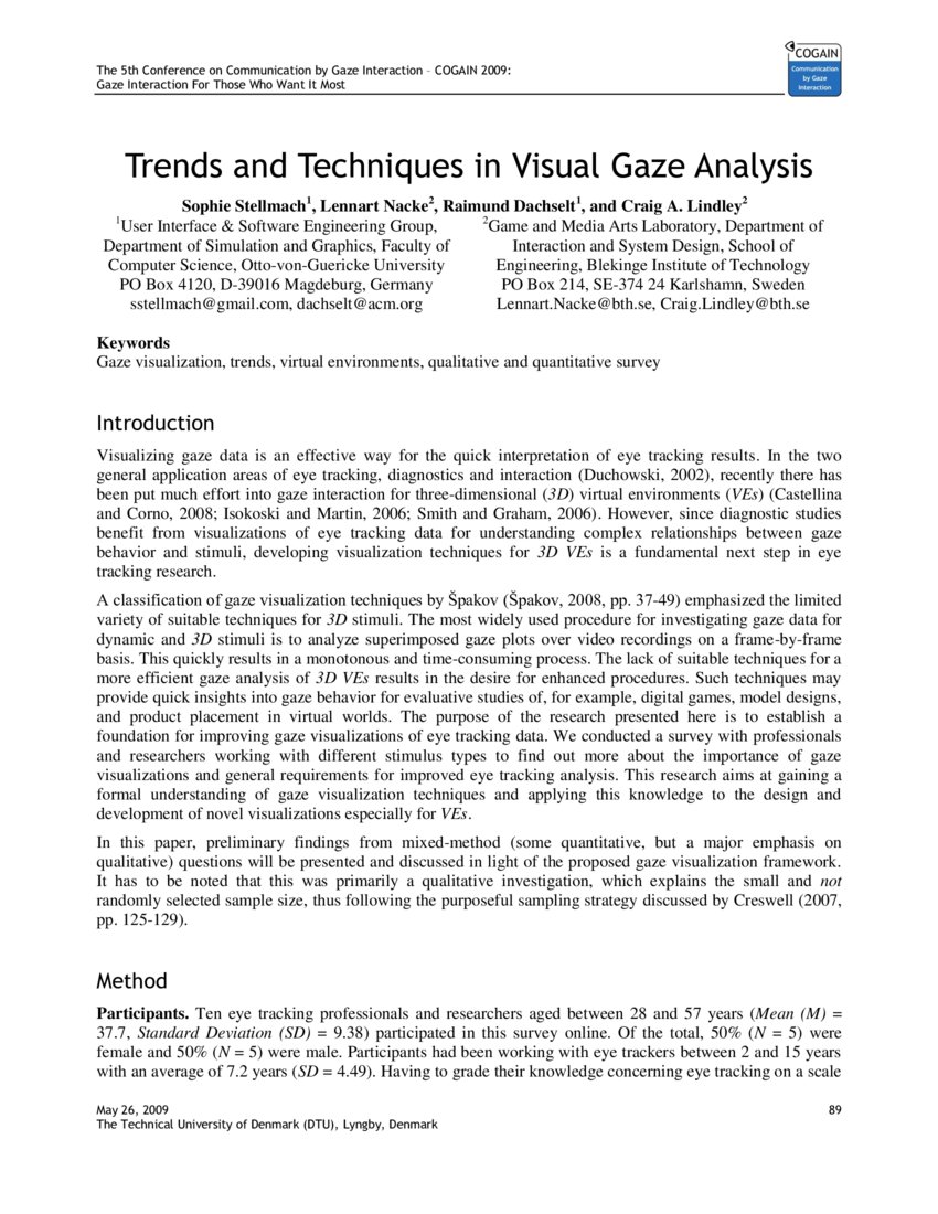Trends and Techniques in Visual Gaze Analysis | DeepAI