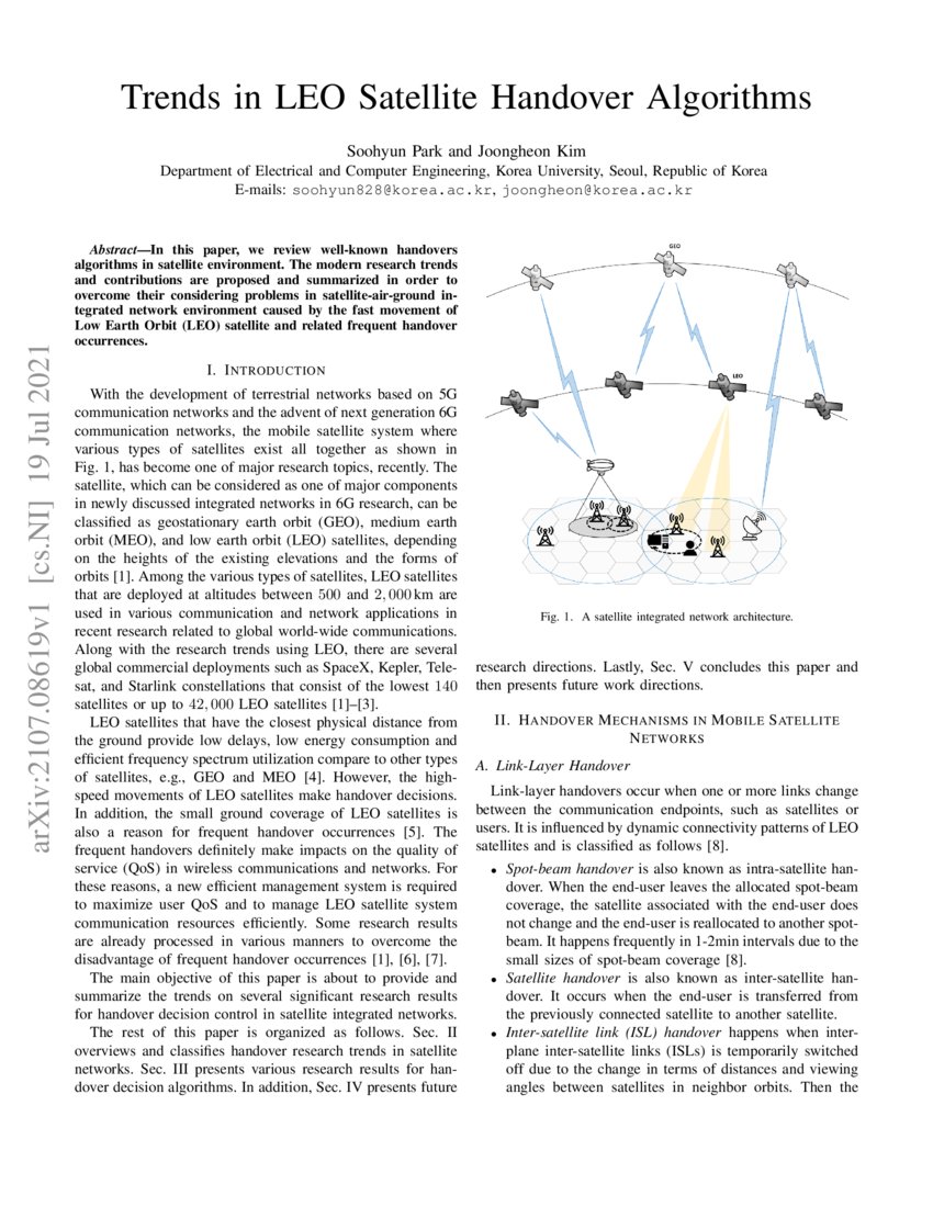 Trends In Leo Satellite Handover Algorithms Deepai