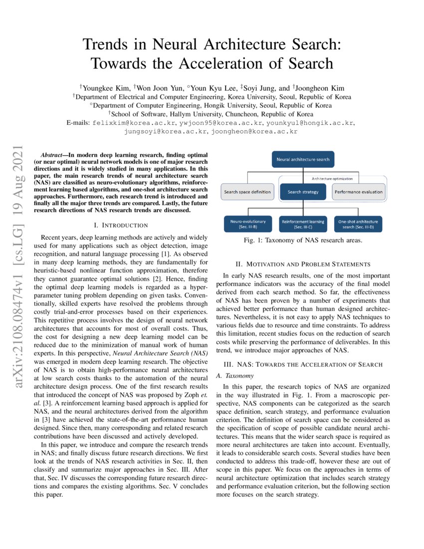 Trends in Neural Architecture Search: Towards the Acceleration of Search | DeepAI