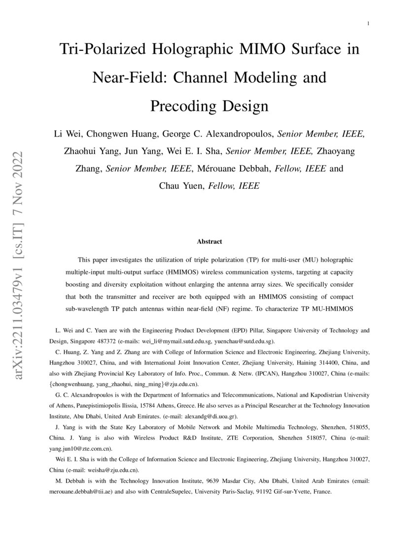 Tri-Polarized Holographic MIMO Surface in Near-Field: Channel Modeling and Precoding Design | DeepAI