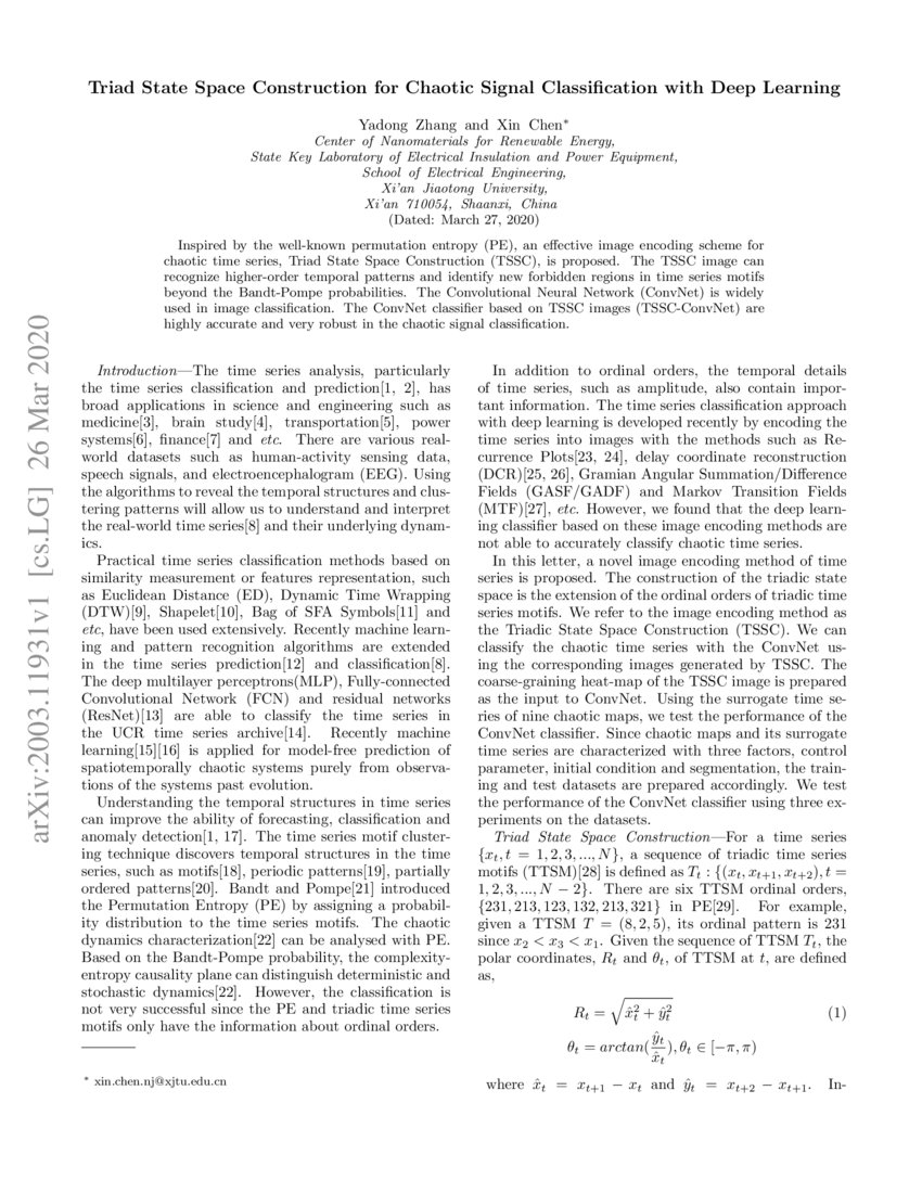 Triad State Space Construction for Chaotic Signal Classification with ...