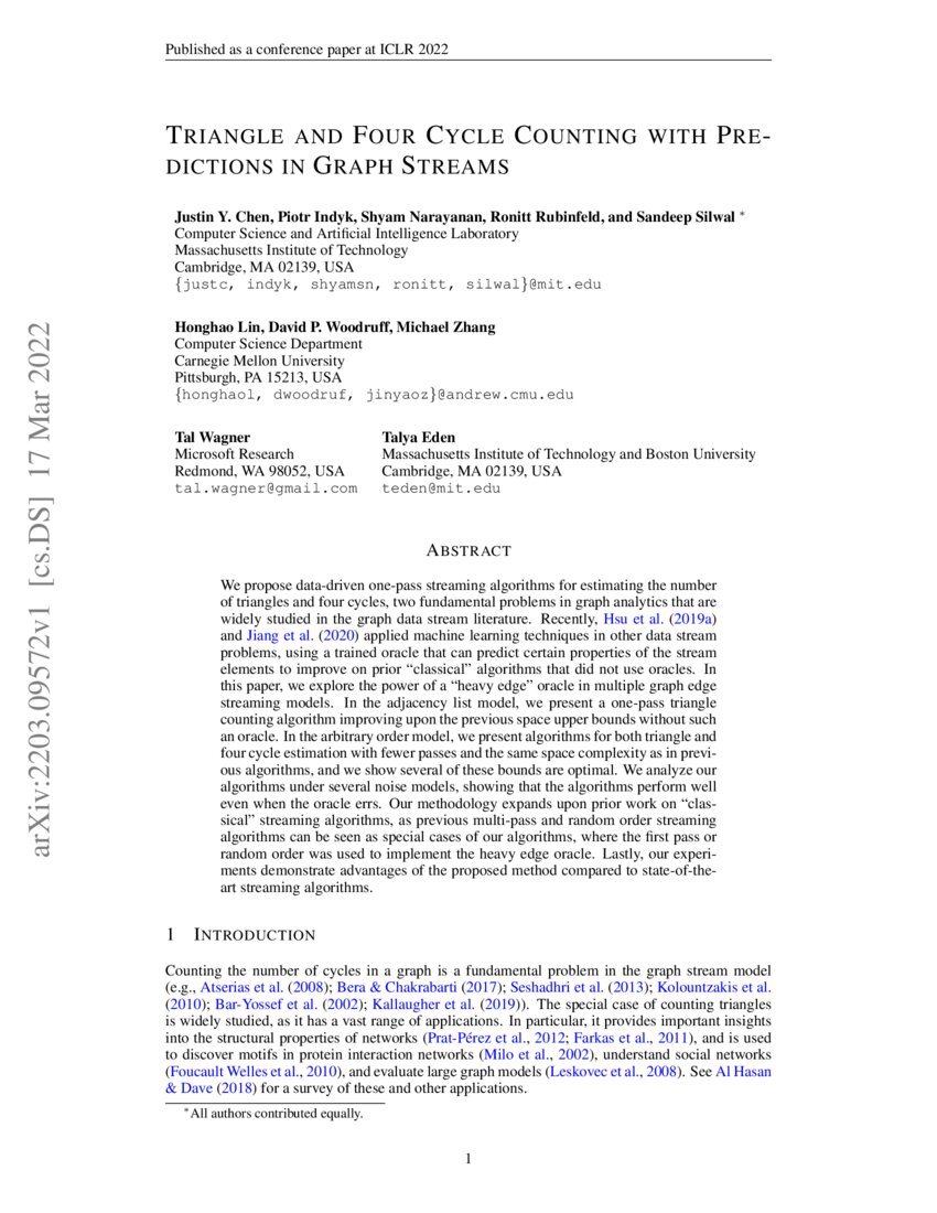 Triangle and Four Cycle Counting with Predictions in Graph Streams | DeepAI