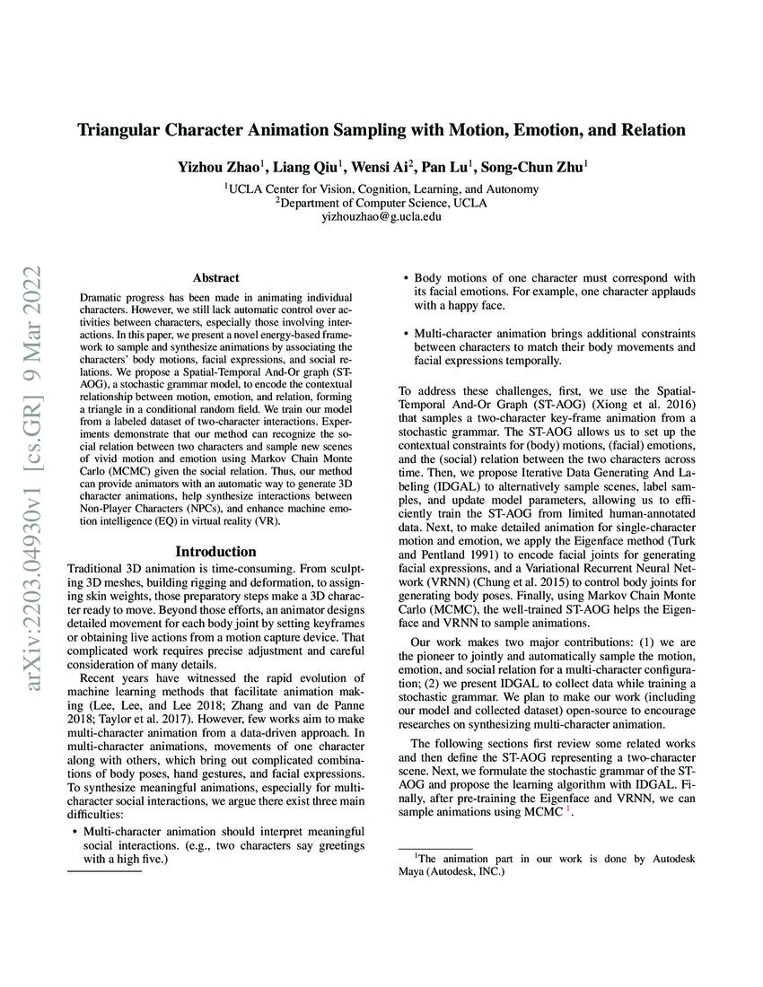 Triangular Character Animation Sampling with Motion, Emotion, and ...