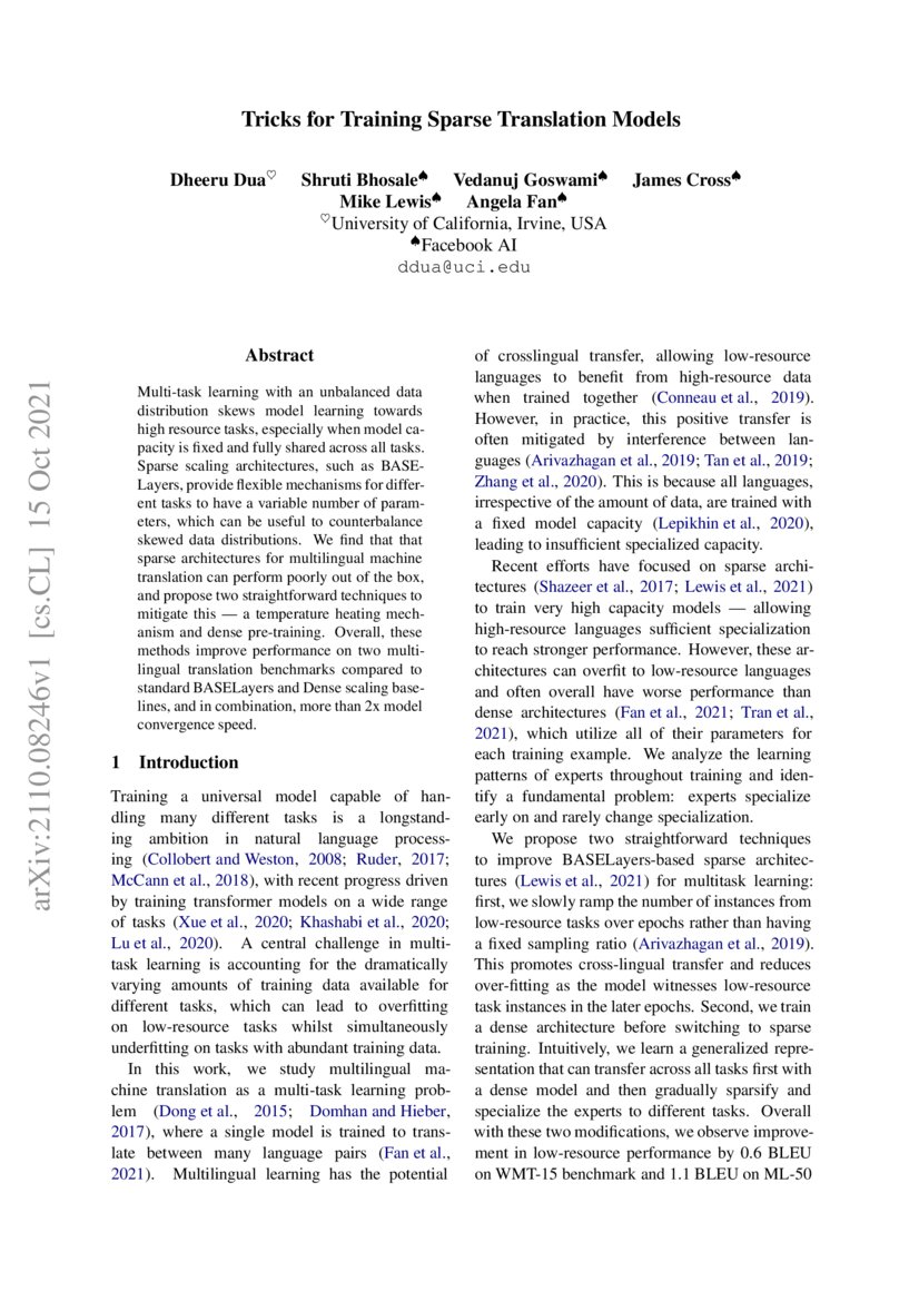 Tricks For Training Sparse Translation Models Deepai