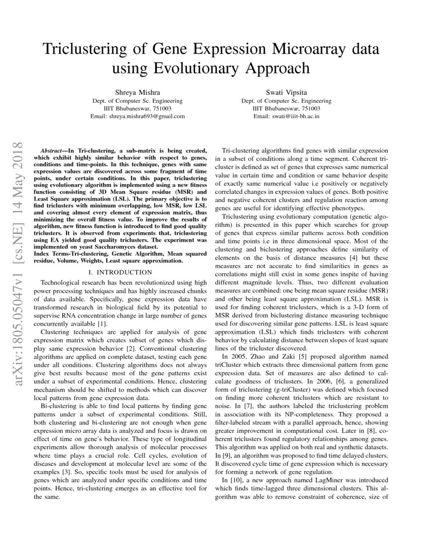 Triclustering of Gene Expression Microarray data using Evolutionary Approach | DeepAI