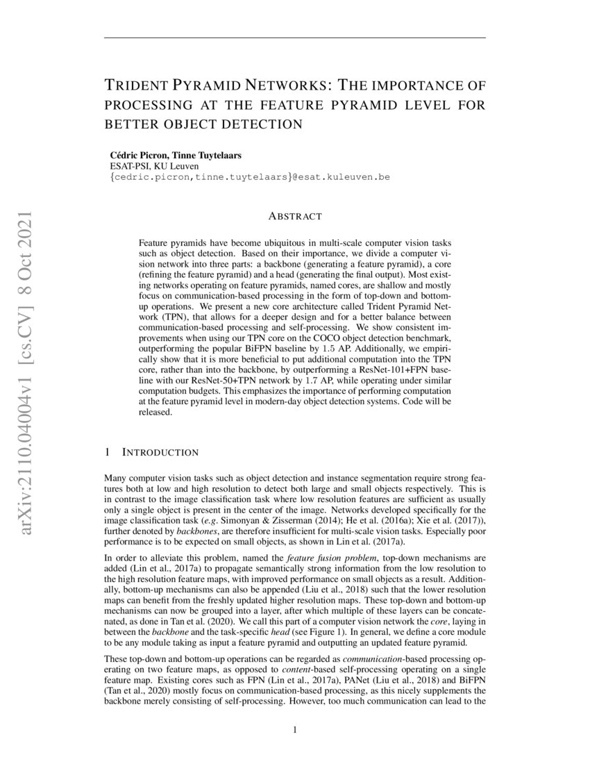 Trident Pyramid Networks The Importance Of Processing At The Feature