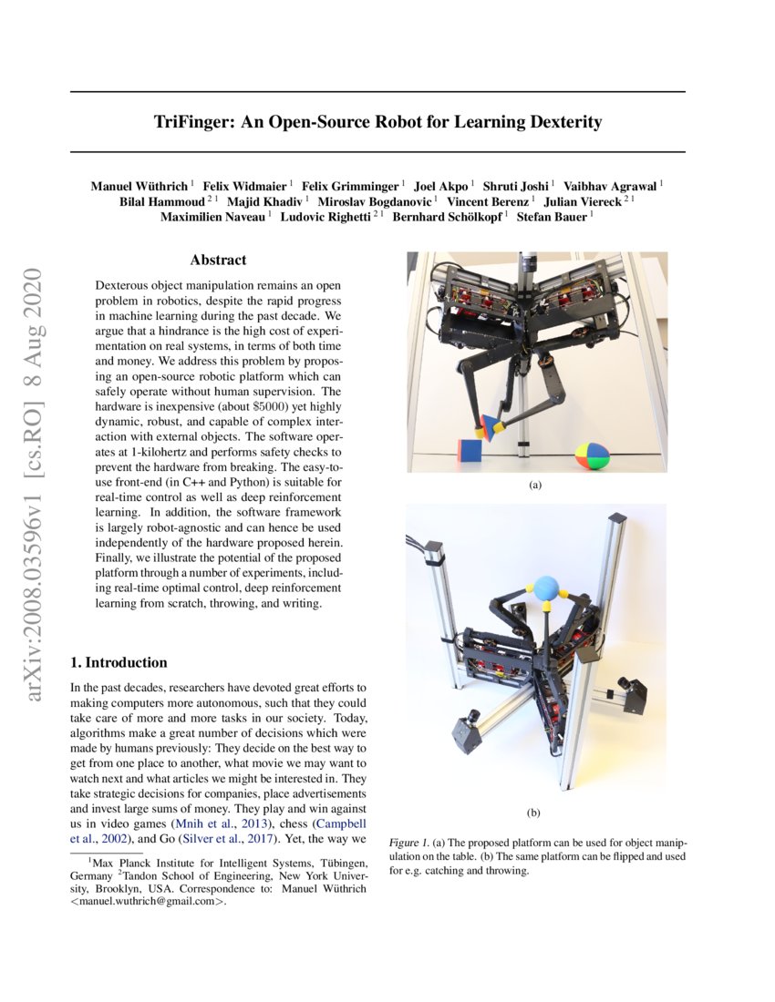 TriFinger: An Open-Source Robot for Learning Dexterity | DeepAI