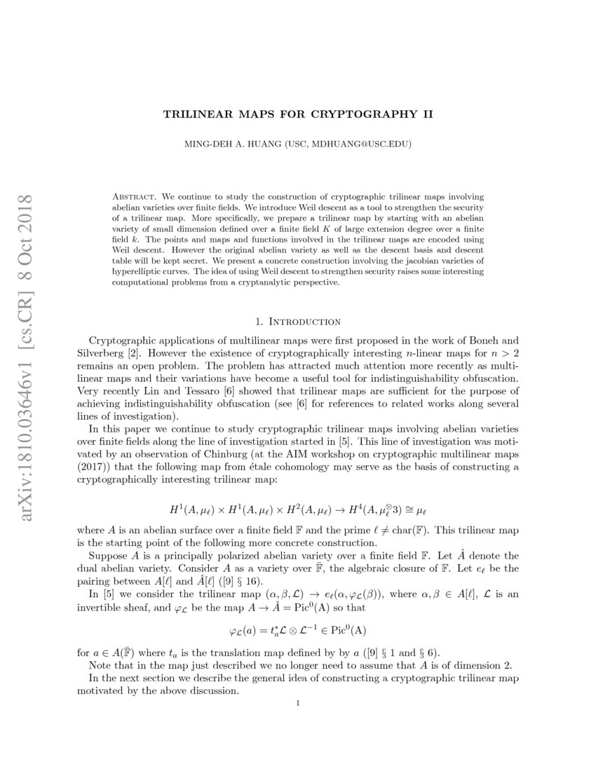Trilinear maps for cryptography II | DeepAI
