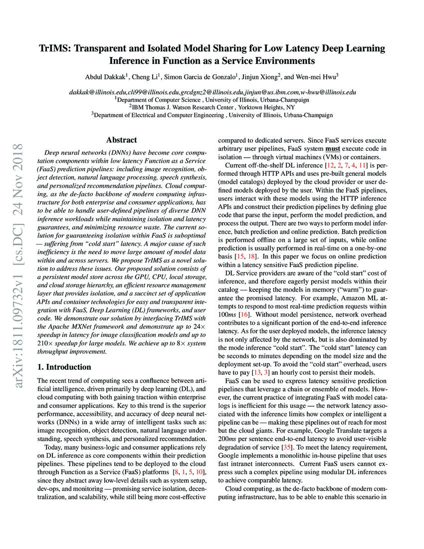 TrIMS: Transparent and Isolated Model Sharing for Low Latency Deep ... TrIMS: Transparent and Isolated Model Sharing for Low Latency Deep ...