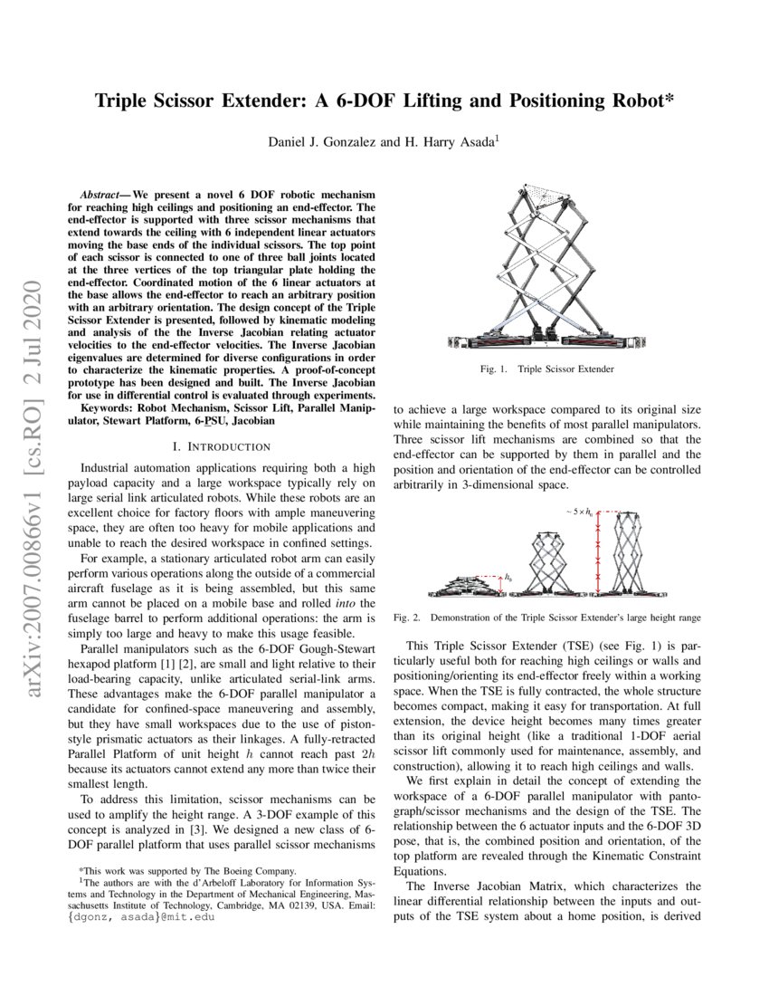 Triple Scissor Extender: A 6-DOF Lifting and Positioning Robot | DeepAI