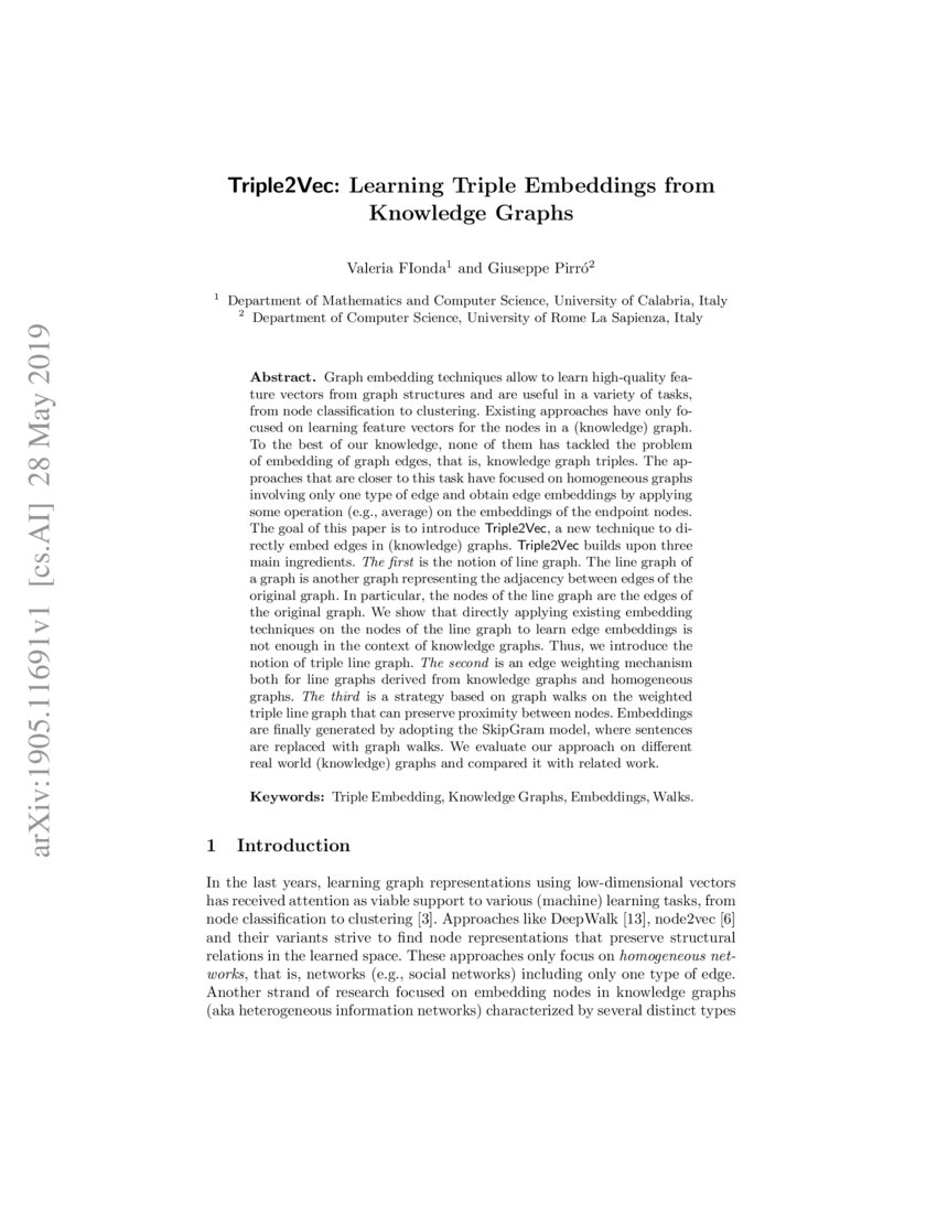 Triple2Vec: Learning Triple Embeddings from Knowledge Graphs | DeepAI