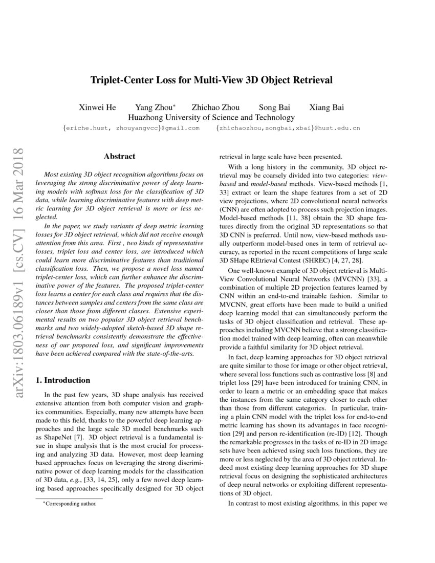 Triplet Center Loss For Multi View 3d Object Retrieval Deepai