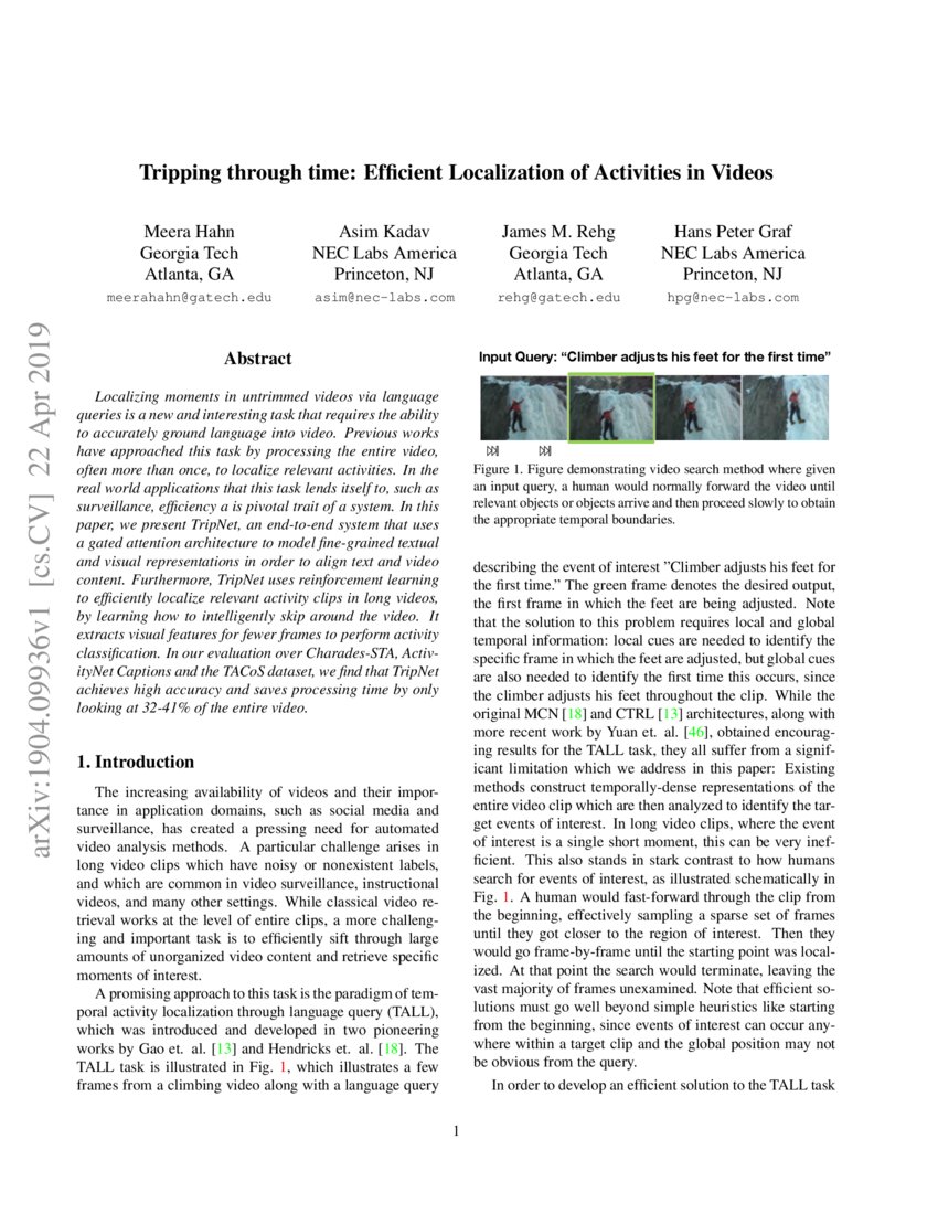 Tripping through time: Efficient Localization of Activities in Videos ...