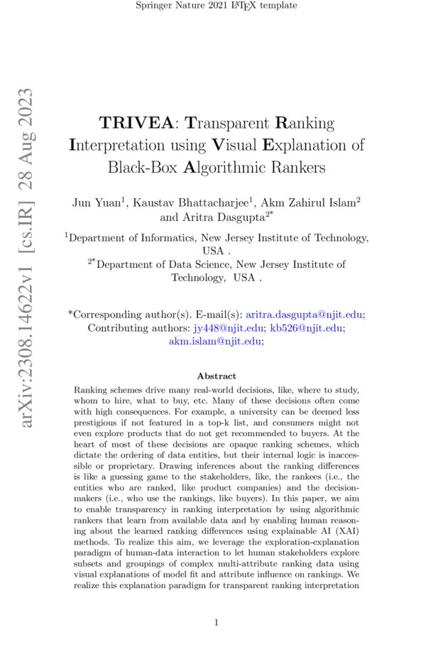 TRIVEA: Transparent Ranking Interpretation using Visual Explanation of Black-Box Algorithmic ...