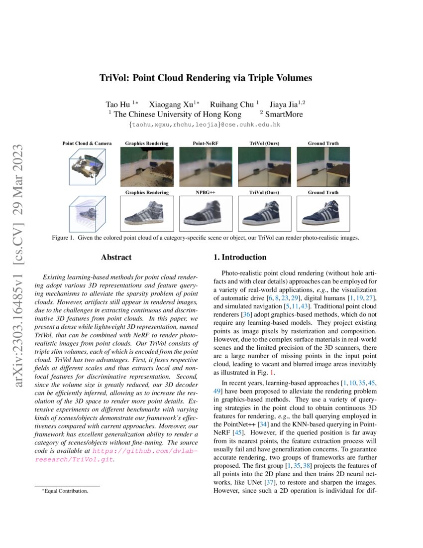 TriVol: Point Cloud Rendering via Triple Volumes | DeepAI