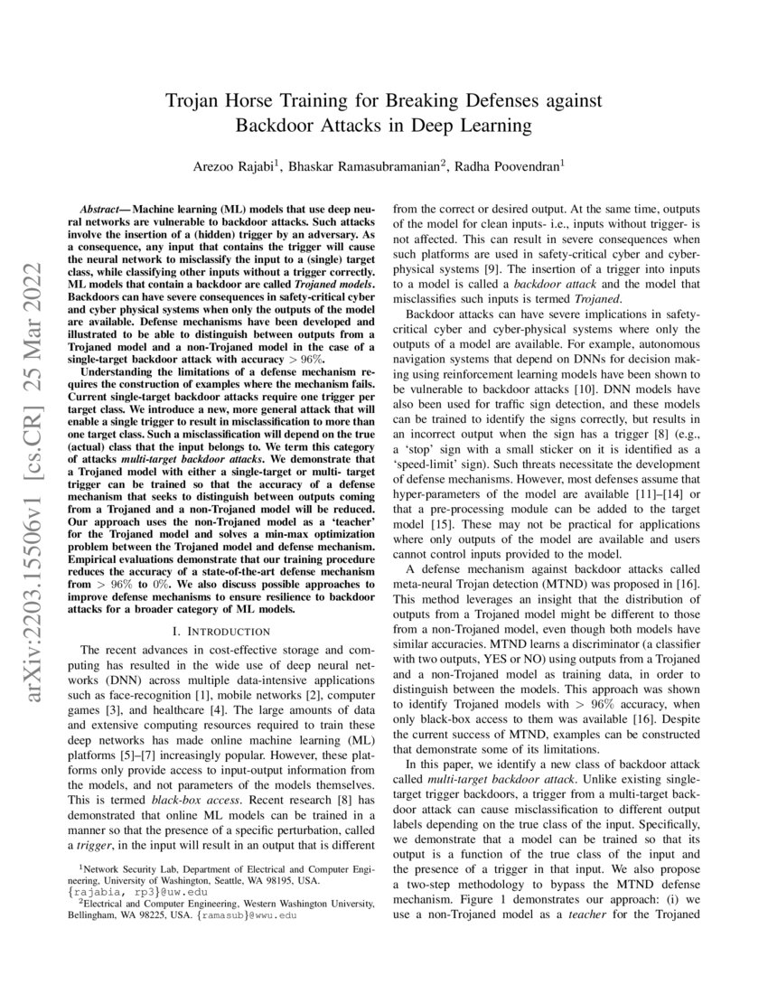 Trojan Horse Training for Breaking Defenses against Backdoor Attacks in Deep Learning | DeepAI