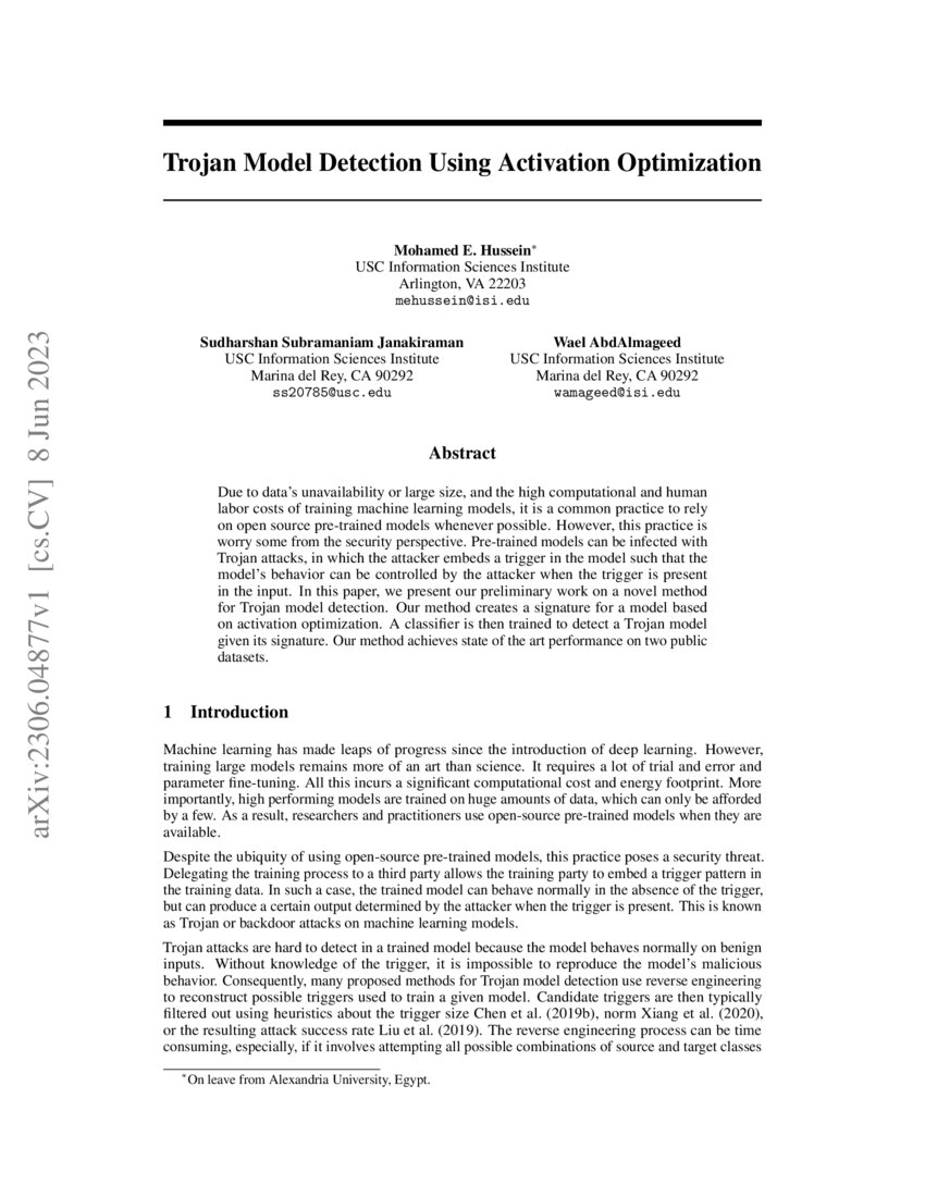 Trojan Model Detection Using Activation Optimization Deepai