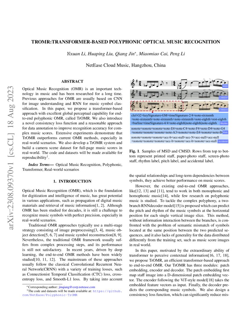 TrOMR:Transformer-Based Polyphonic Optical Music Recognition | DeepAI