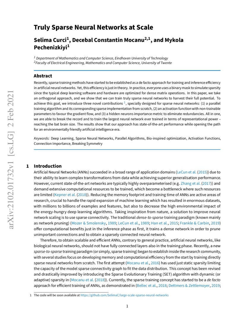 Truly Sparse Neural Networks at Scale | DeepAI