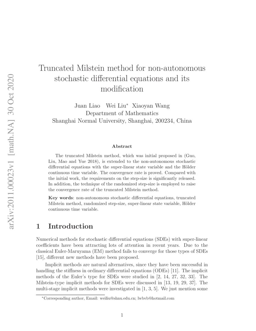 Truncated Milstein method for non-autonomous stochastic differential ...