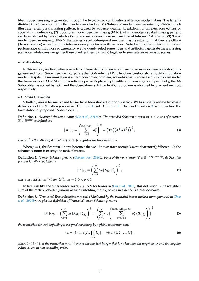 Truncated Tensor Schatten P Norm Based Approach For Spatiotemporal Traffic Data Imputation With